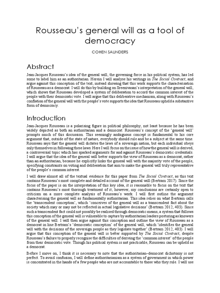 Rousseaus General Will | PDF | Deliberation | Democracy