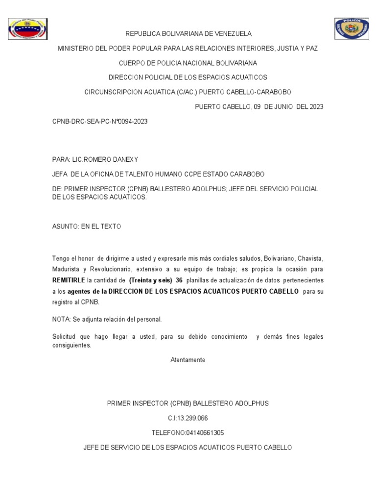 Oficio 94 Remision A RRH CCP | PDF