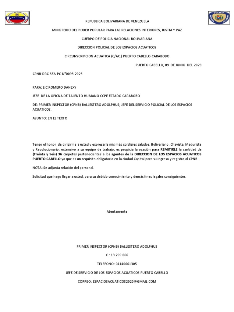 OFICIO 93 REMISION A RRH CCP | PDF