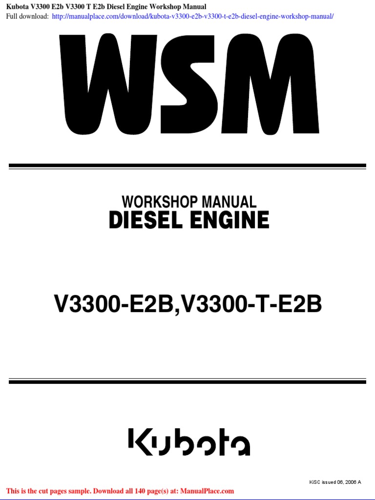Kubota v3300 E2b v3300 T E2b Diesel Engine Workshop Manual | PDF | Horsepower | Machines