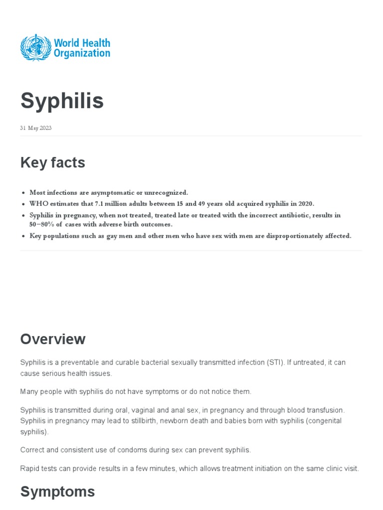 Syphilis World Health Organization | PDF | Infection | Sexually ...