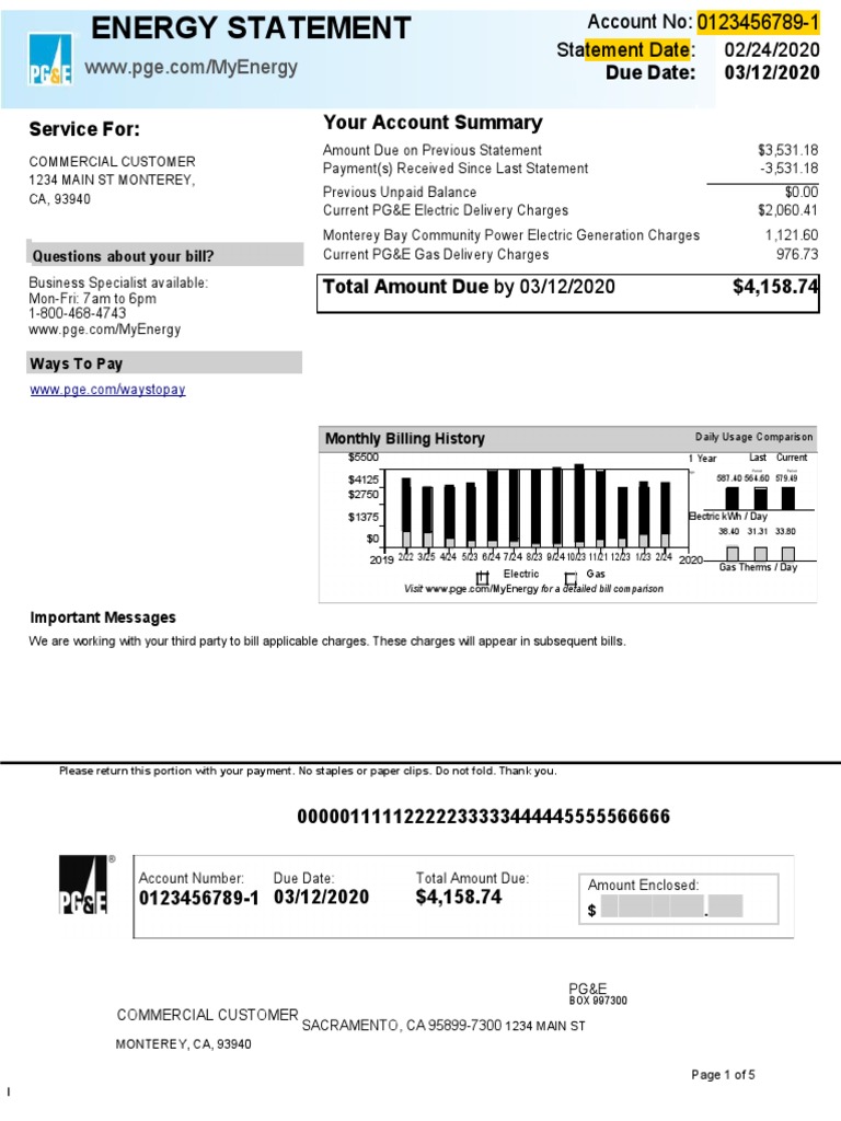 Utility Bill Template 02 | PDF | Pacific Gas And Electric Company | Fee