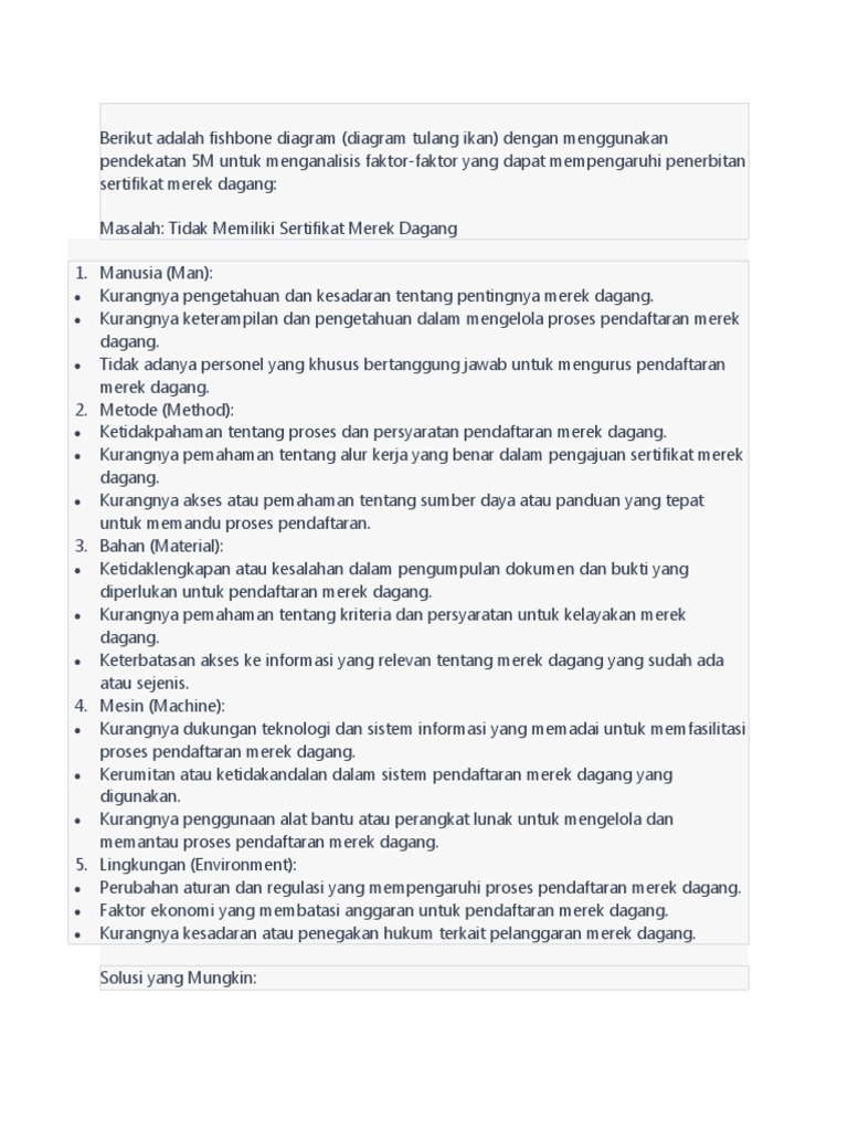 Analisis Fishbone 5M Sertifikat Merek | PDF
