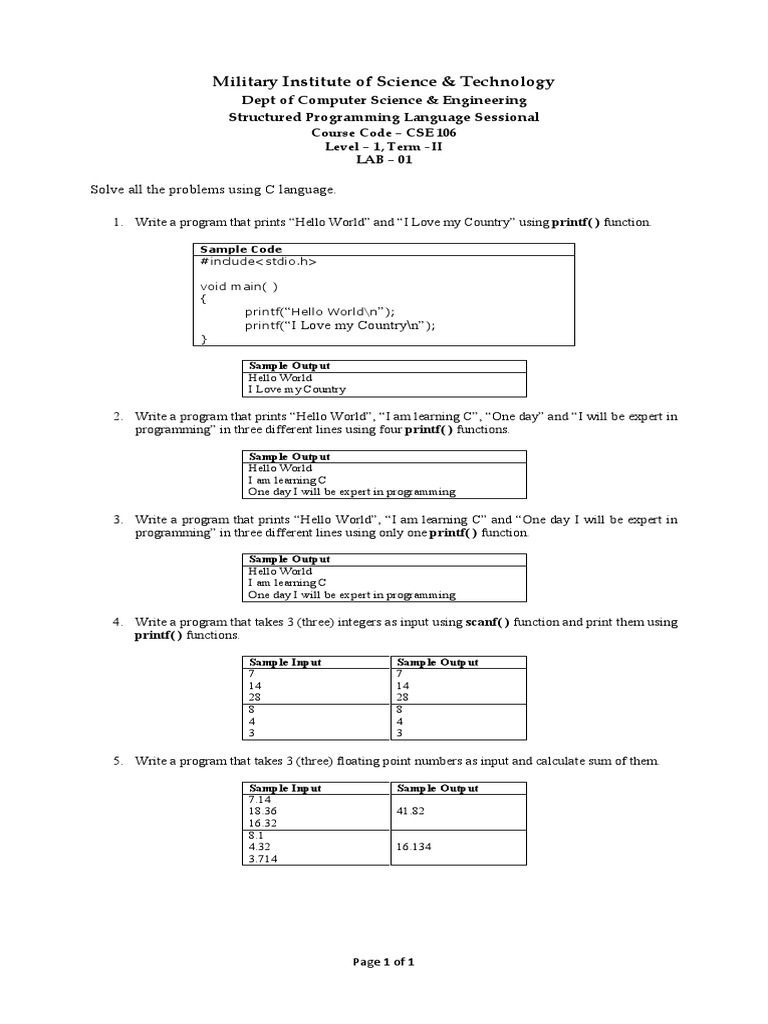 Lab 01 Basic Pdf Computer Program Programming