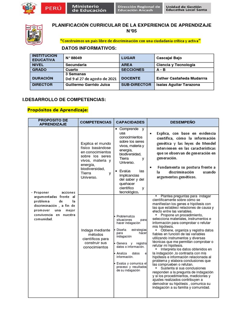 Experiencia de Aprendizaje #5 | PDF