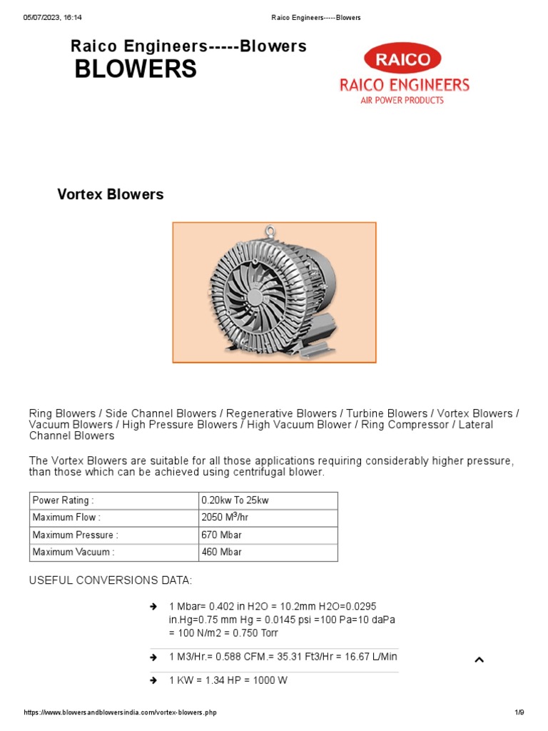 Raico Vortex Blowers Overview | PDF | Mechanical Engineering ...
