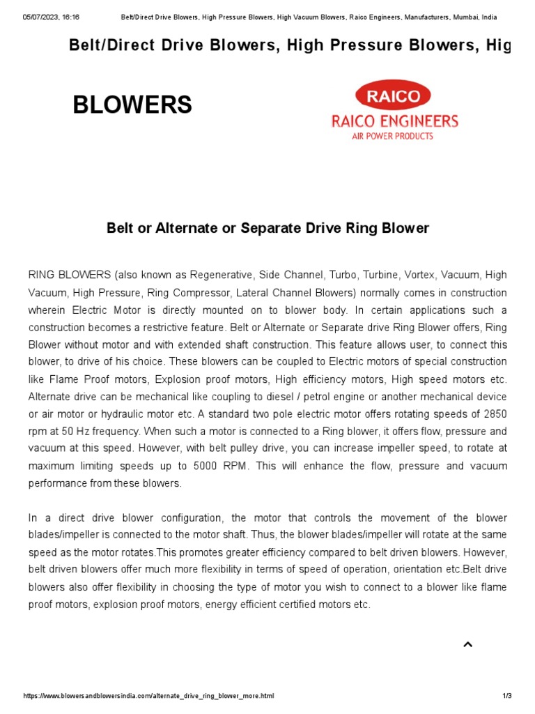 Belt - Direct Drive Blowers, High Pressure Blowers, High Vacuum Blowers ...