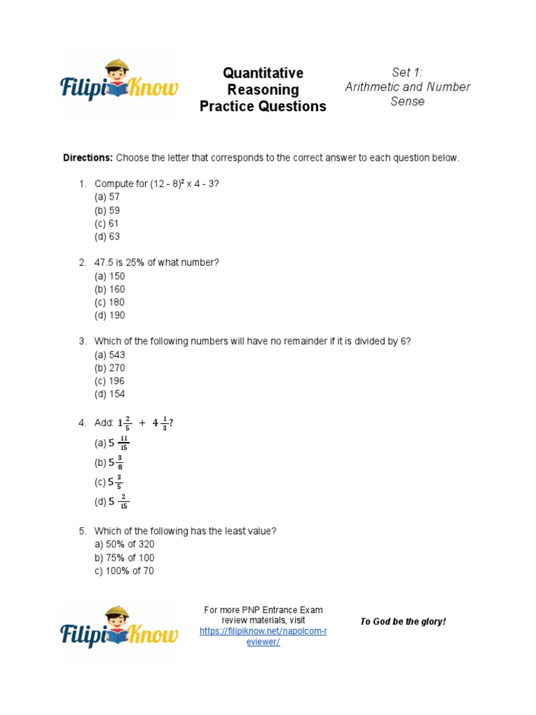 PNP Entrance Exam Reviewer Quantitative Reasoning Practice Questions ...
