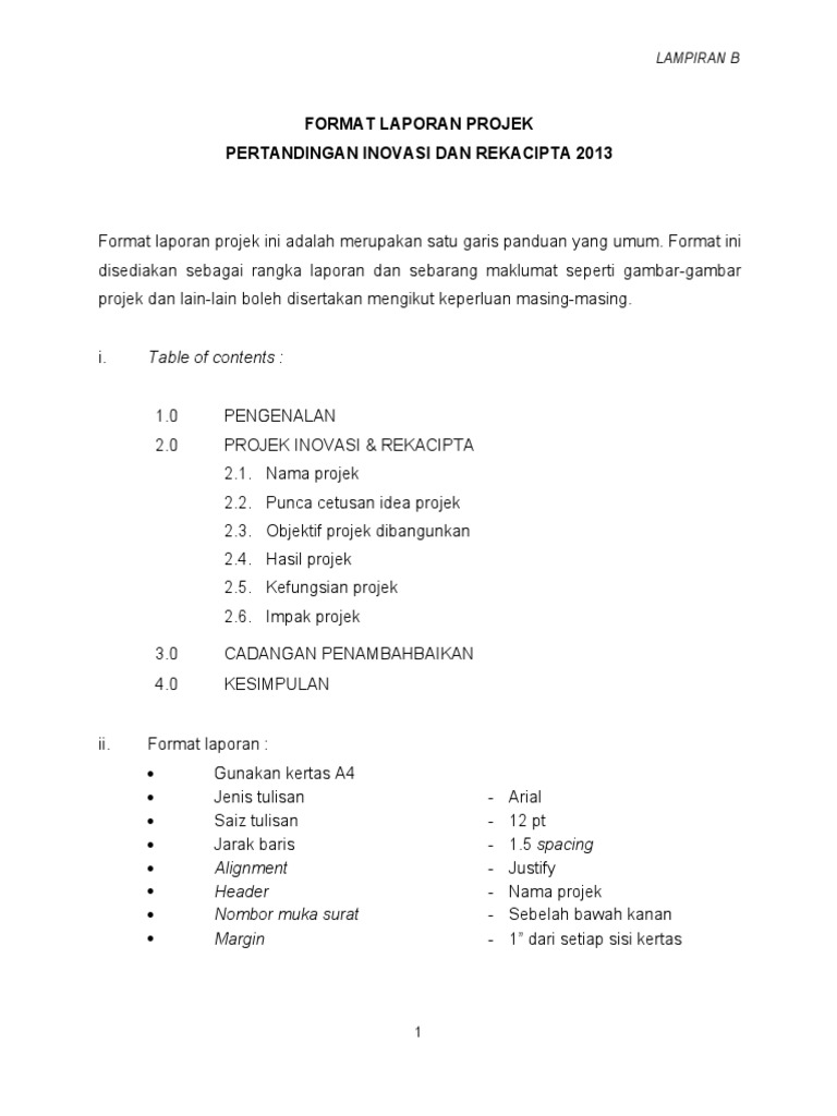 FORMAT LAPORAN PROJEK | PDF