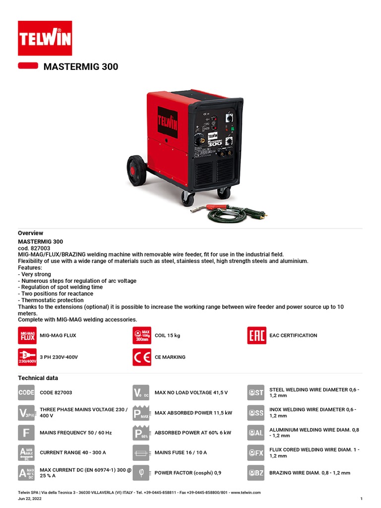 Telwin Mastermig 300 Welding Machine | PDF | Welding | Construction