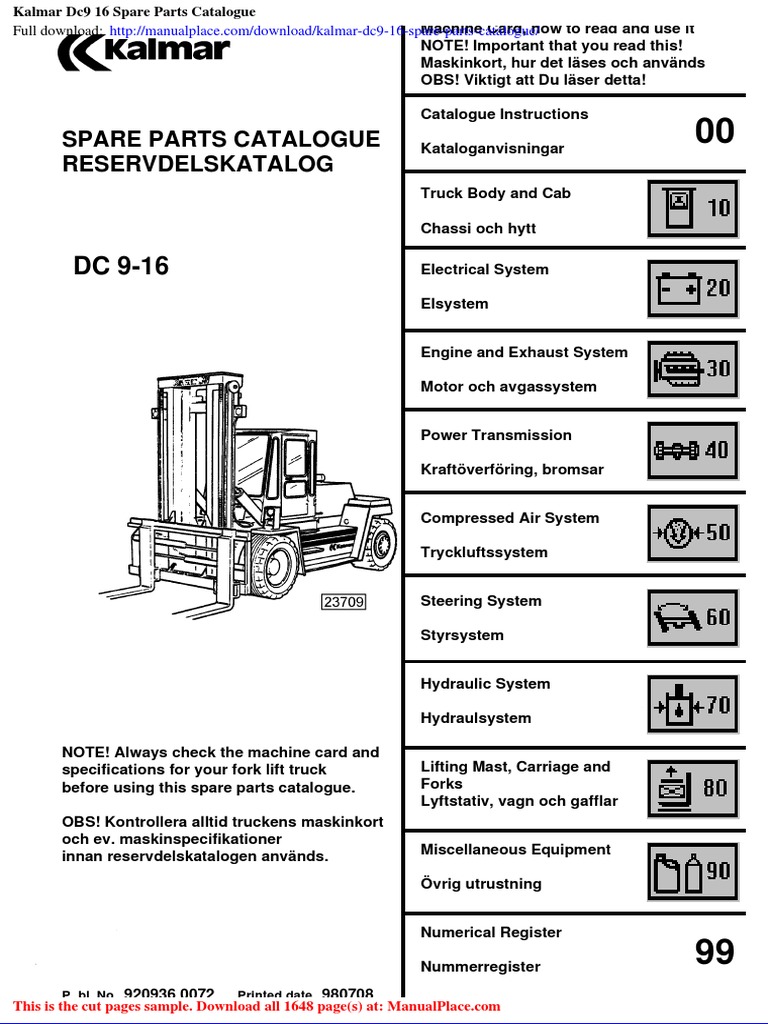 Kalmar Dc9 16 Spare Parts Catalogue | PDF
