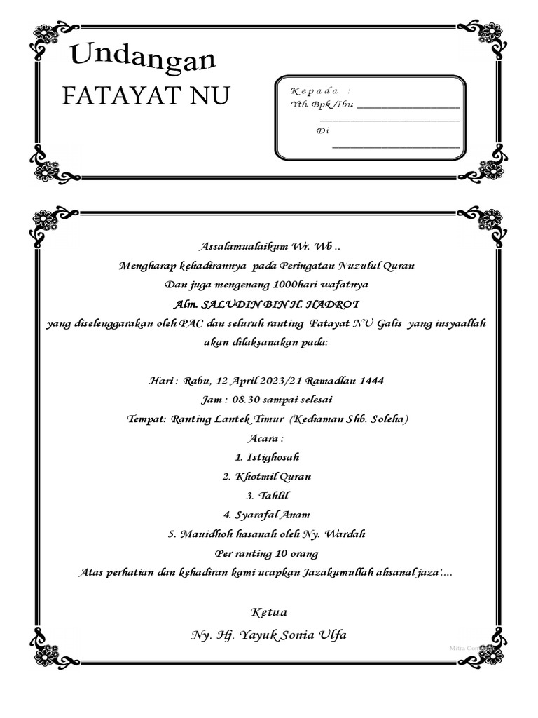 Undangan Fatayat | PDF
