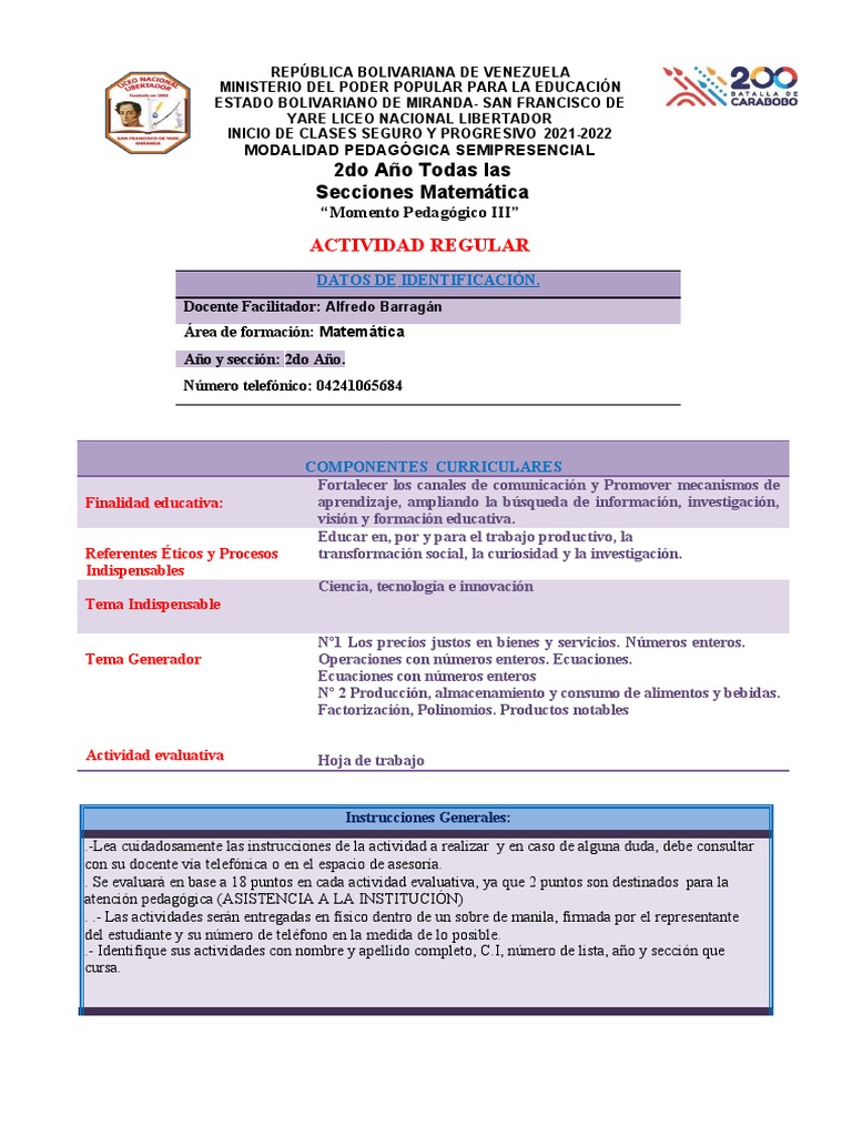 Matematicas 2do Año | PDF | Factorización | Entero