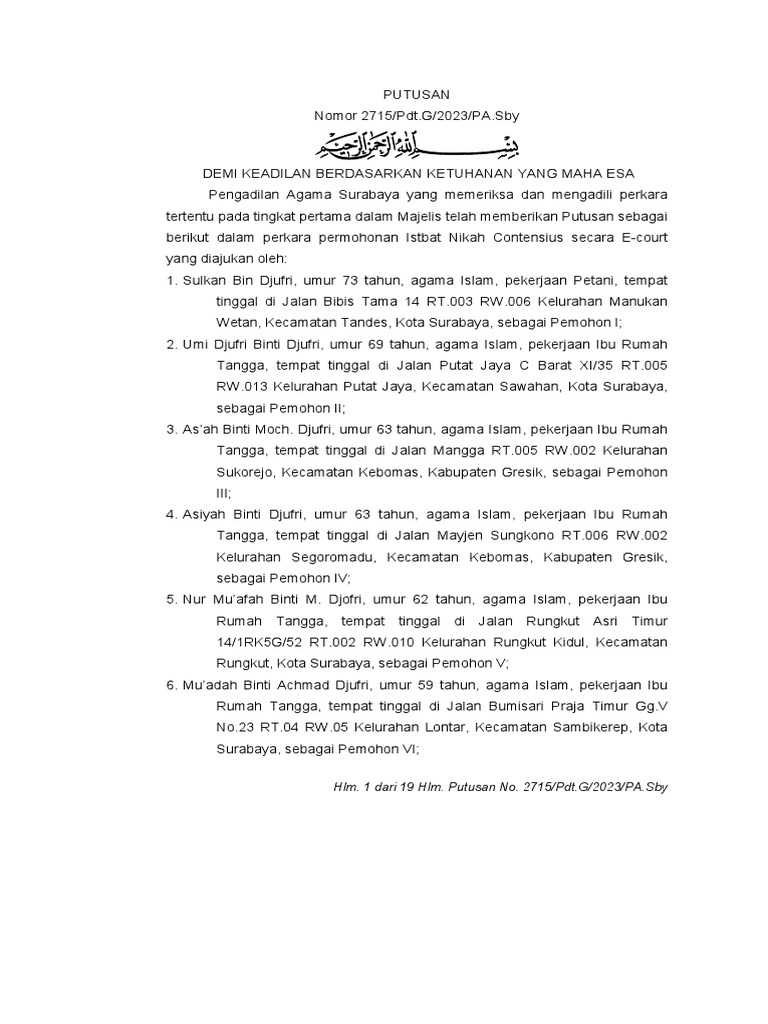 Salinan Putusan 2715 PDT G 2023 PA Sby | PDF | Hukum