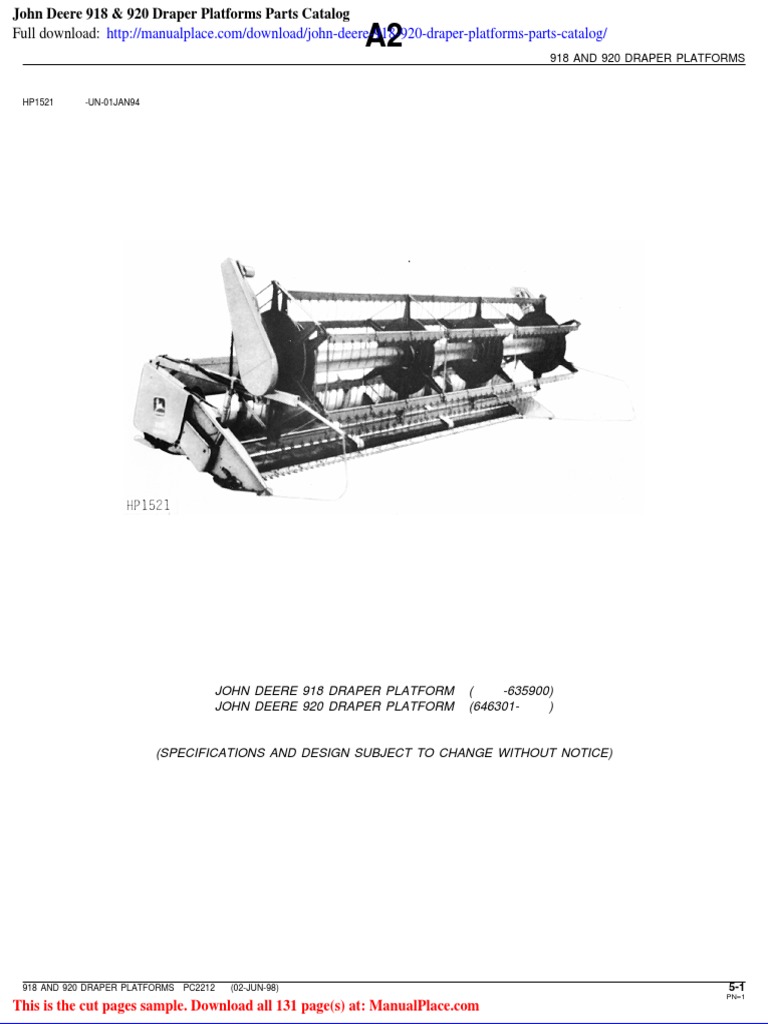 John Deere 918 920 Draper Platforms Parts Catalog | PDF | Screw ...