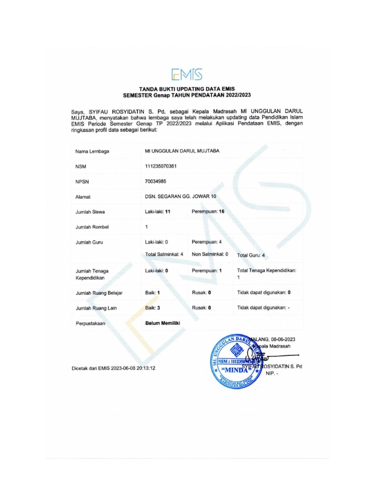 111235070361_bap Emis Genap 2022-2023_mi Unggulan Darul Mujtaba_pakisaji | PDF