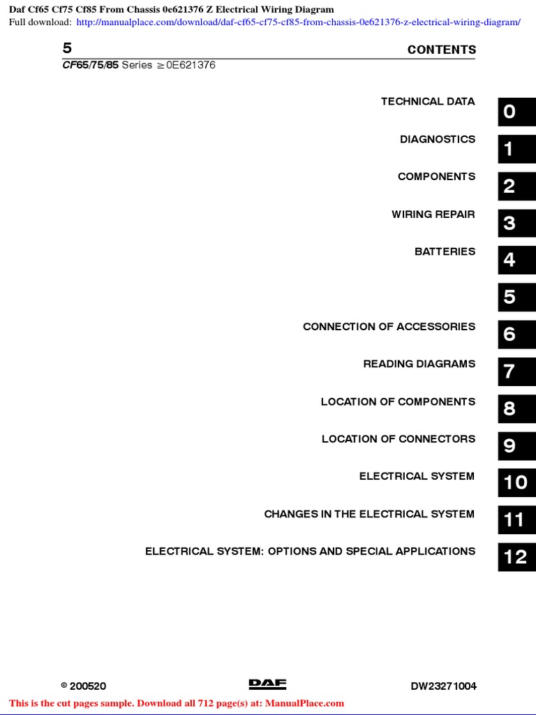 DAF CF65/75/85 Wiring Diagram Guide | PDF | Battery Charger | Fuse ...