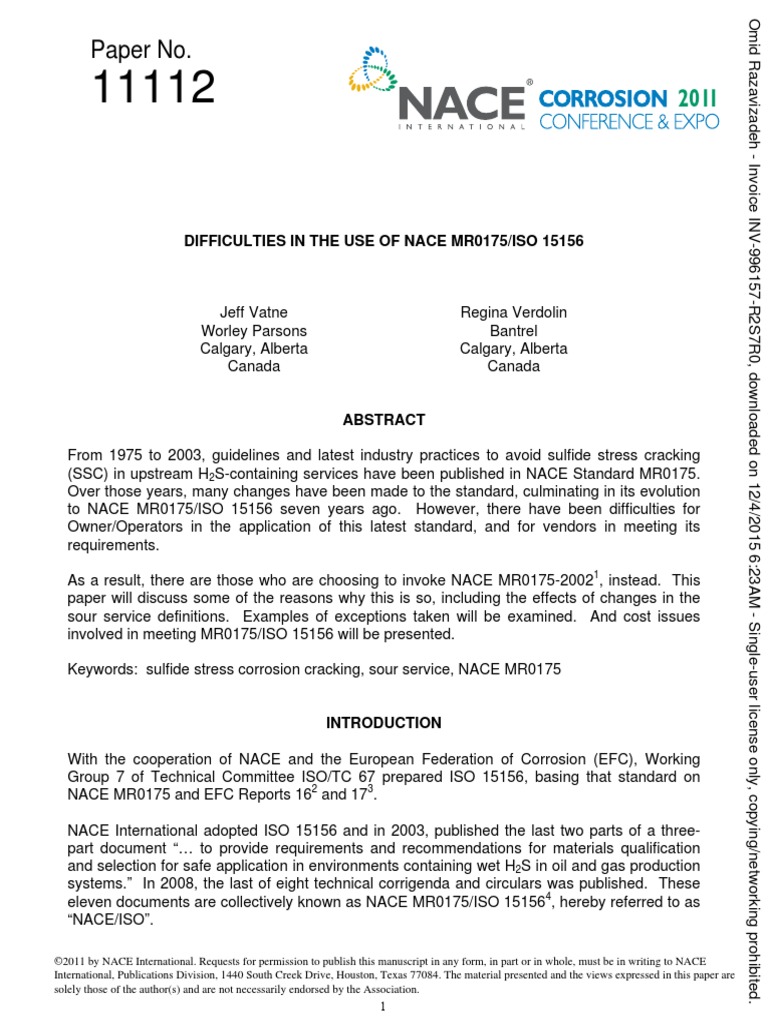 NACE MR0175/ISO 15156 Challenges | PDF | Steel | International ...