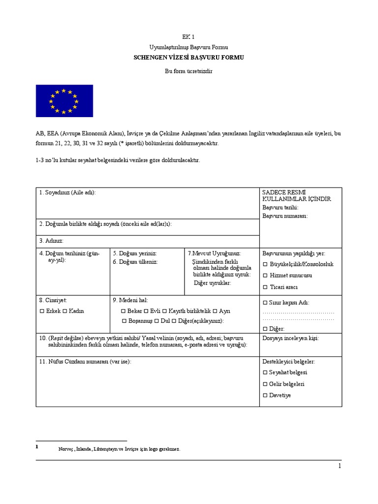 Schengen Visa Application Form Turkish | PDF