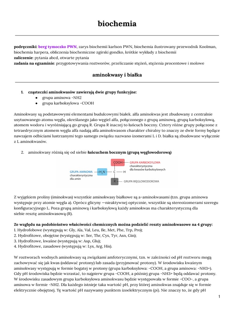 Biochemia, Wykład | PDF