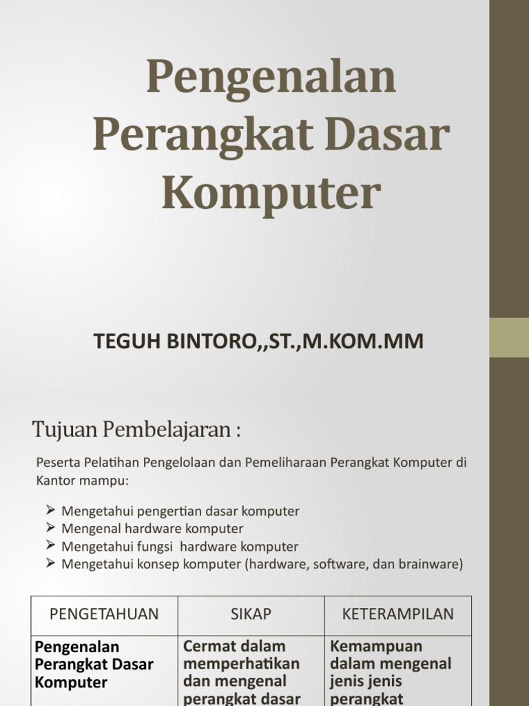 SESI 1-Perkenalan Dan Pengetahuan Dasar Komputer | PDF