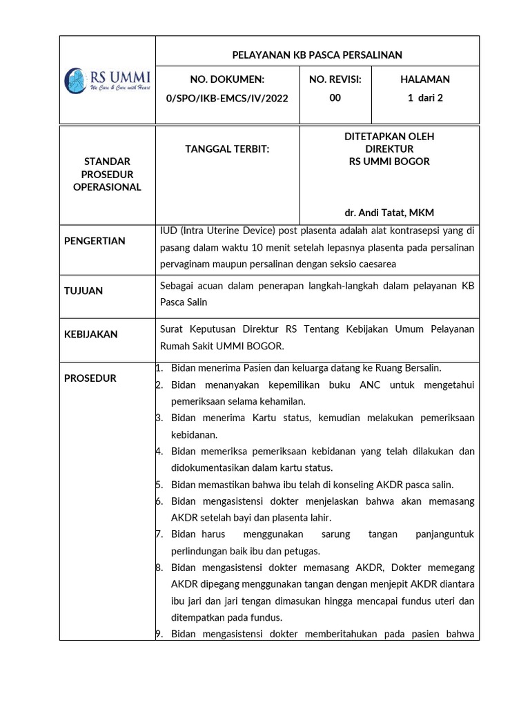 Prosedur Pelayanan KB Pasca Persalinan | PDF