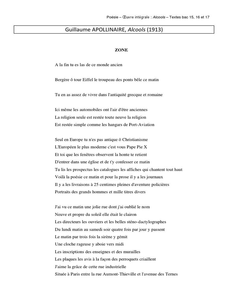 Alcools d'Apollinaire : Texte intégral | PDF | Poésie