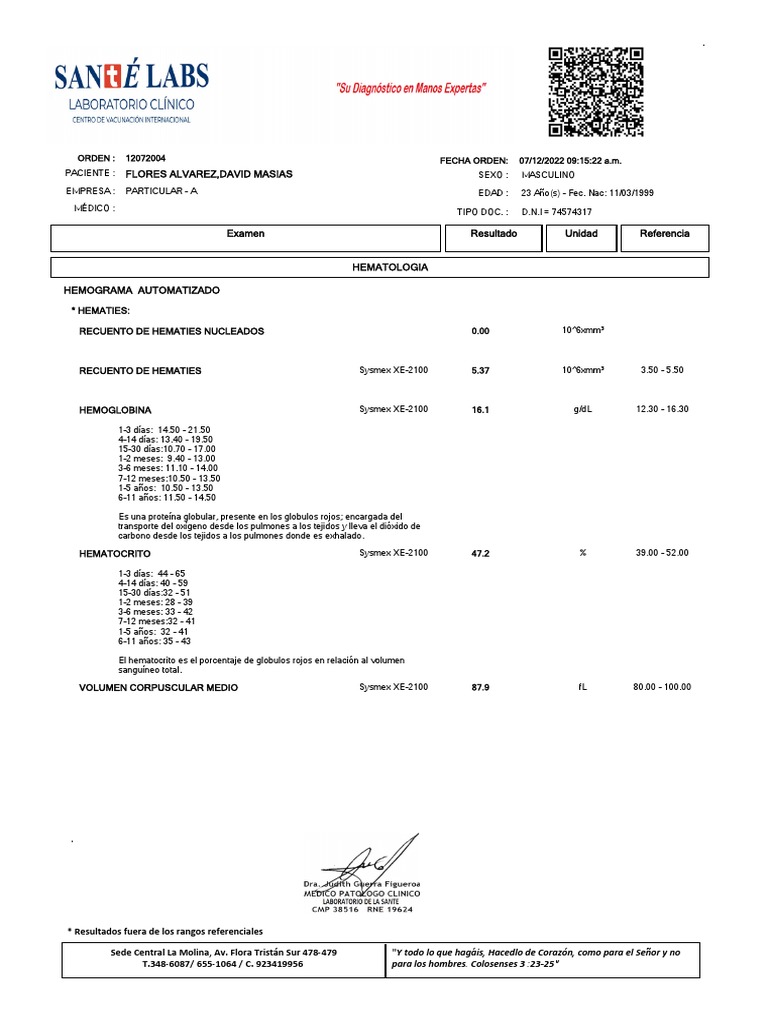 Resultado - 07122022125053 - Lab Laboratorio | PDF | Leucocito | Transaminasa