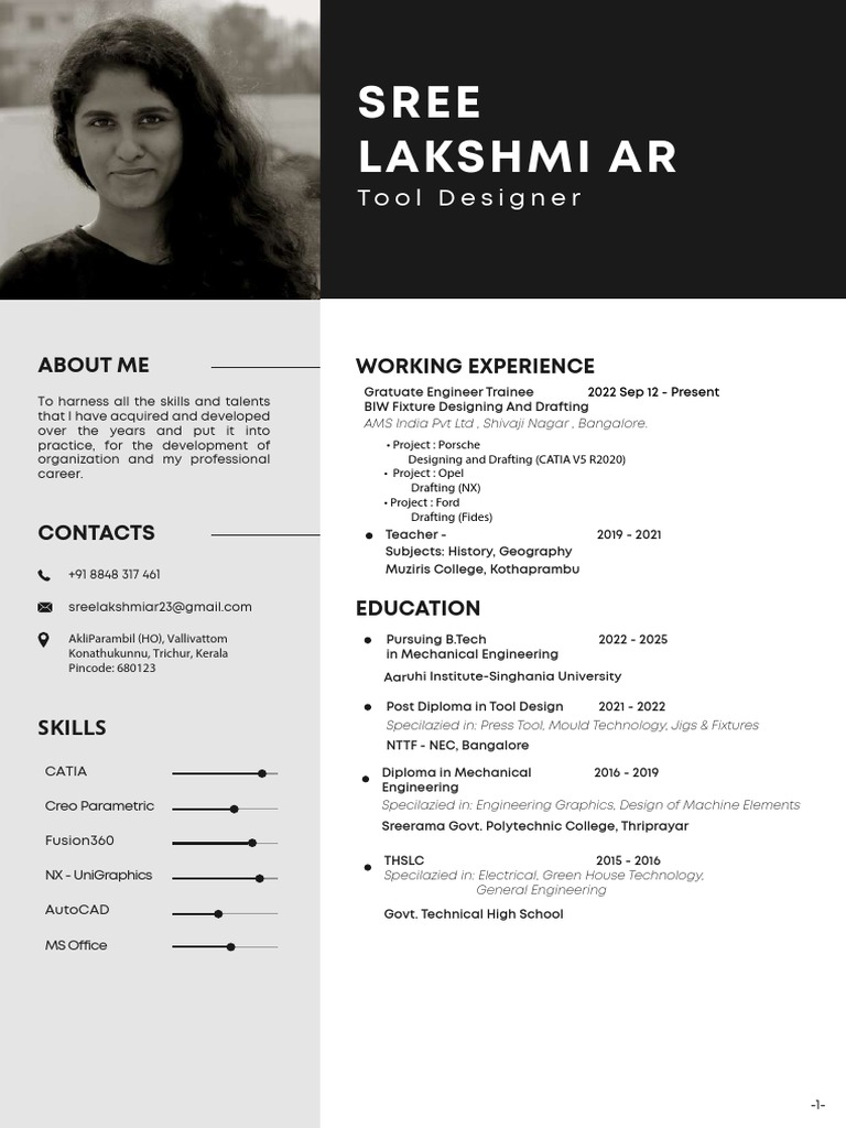 Sreelakshmi AR - Resume | PDF | Engineering