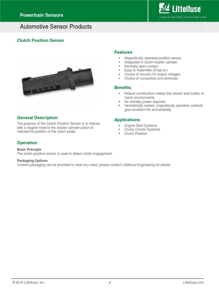 Littelfuse Sensor Automotive Clutch Position Datasheet | PDF | Switch ...