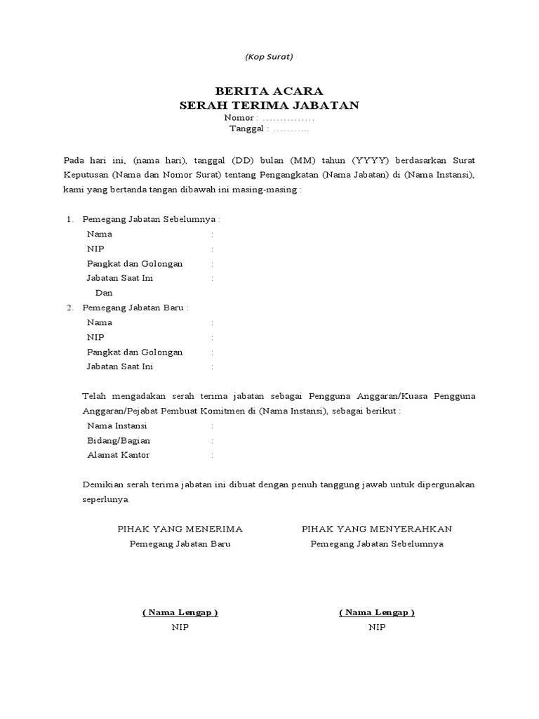 Contoh BA Serah Terima Jabatan | PDF