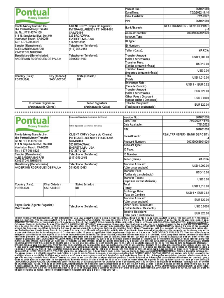 Customer Receipt | PDF | Wire Transfer | Banks