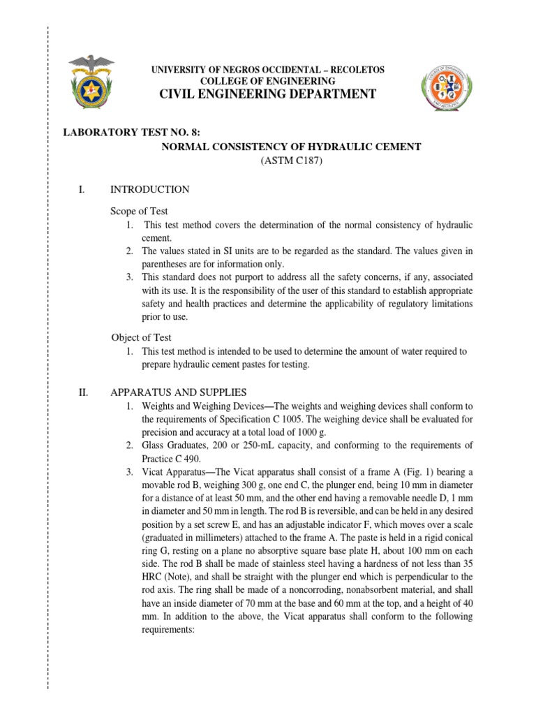 Normal Consistency of Hydraulic Cement | PDF | Cement | Weight