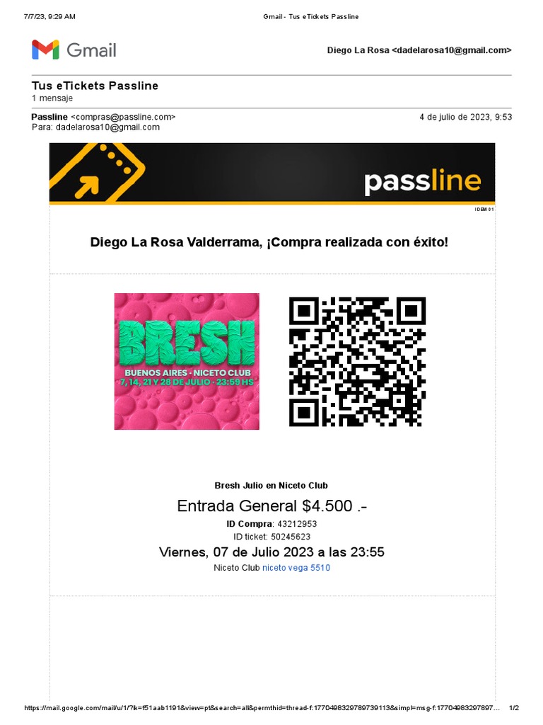 Gmail - Tus Etickets Passline | PDF