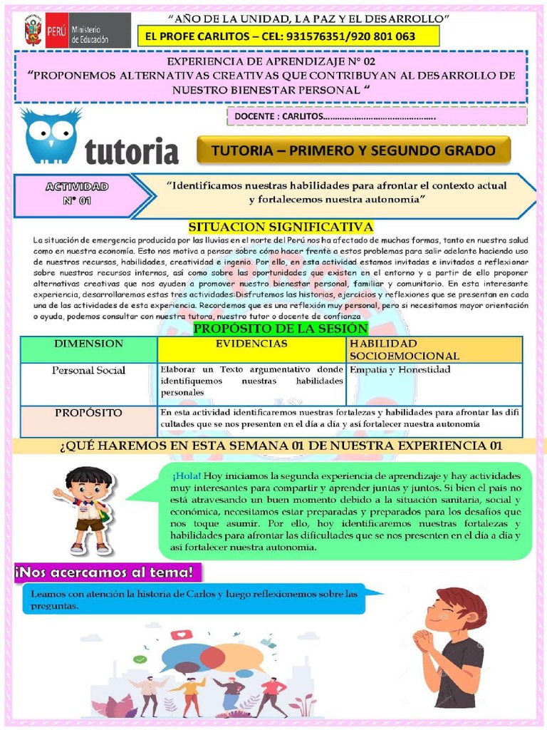Experiencia de Aprendizaje 02 - Actividad 01 - 1ero y 2do - 2023 - Tutoria - 00001 | PDF
