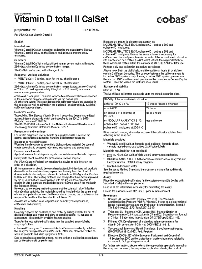Insert - Vitamin D Total II CalSet - Ms - 07464240190.v4.en | PDF ...