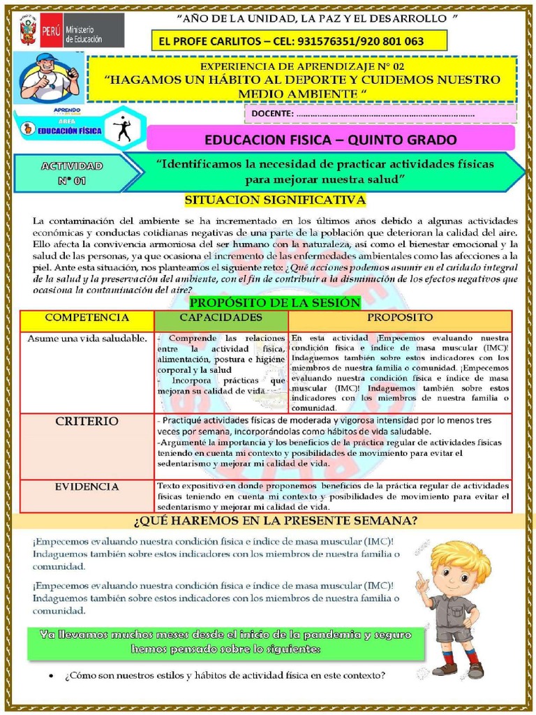 Experiencia de Aprendizaje 02 - Actividad #01 - 5to Grado - Educacion Fisica - 2023 - 00001 | PDF