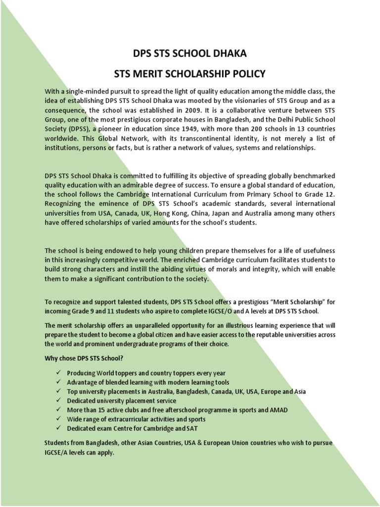 DPS STS Scholarship Policy | PDF | Educational Stages