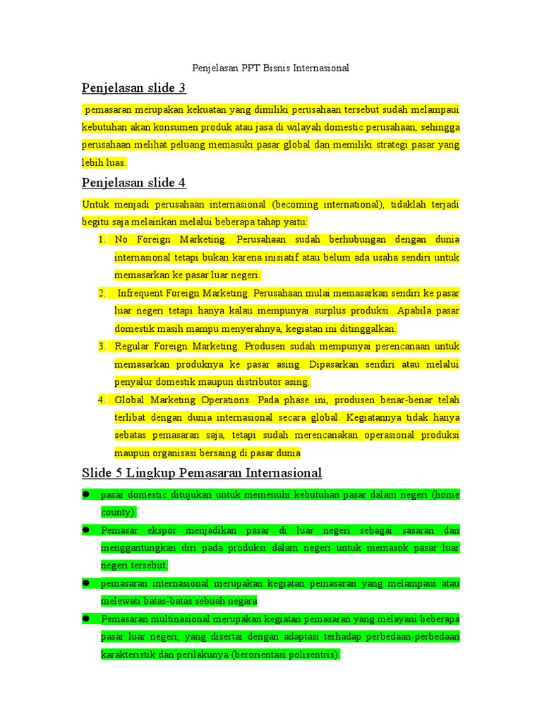 Penjelasan PPT Bisnis Internasional-1 | PDF