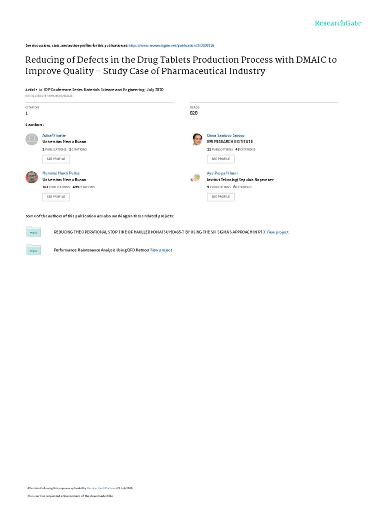 Reducing of Defects in The Drug Tablets Production Process With DMAIC ...