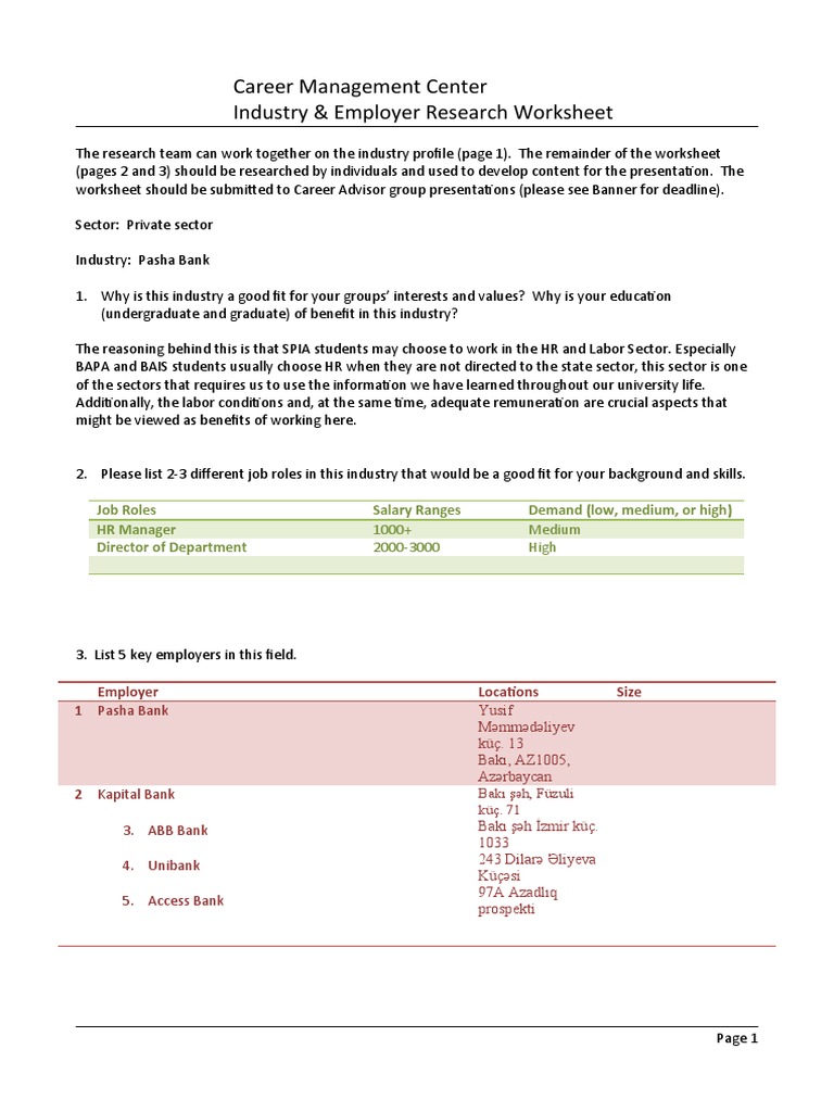 Employer Research Worksheet. RH | PDF