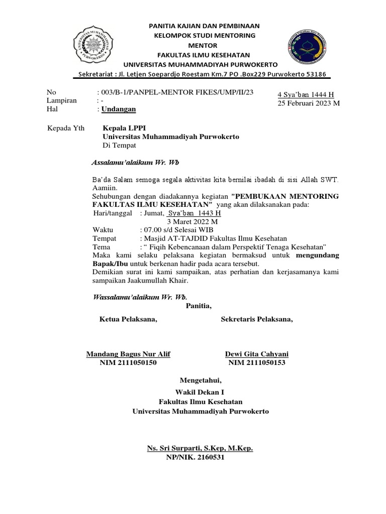 SURAT UNDANGAN LPPI Fikes MENTORING | PDF