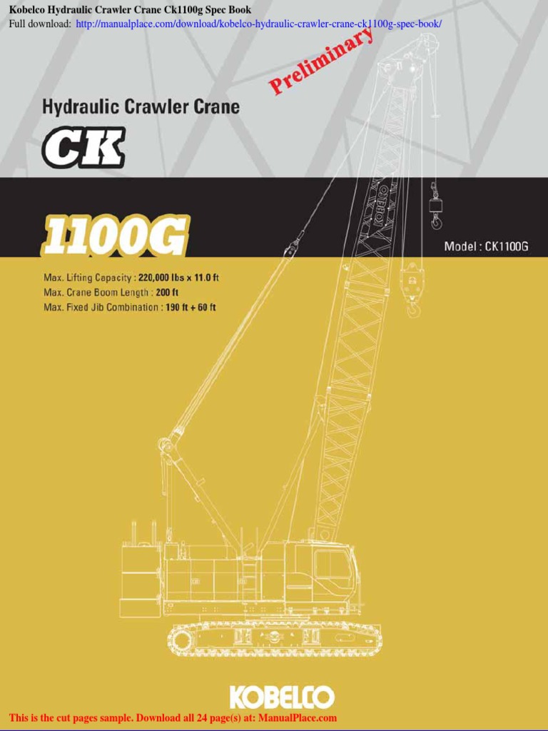 Kobelco Hydraulic Crawler Crane Ck1100g Spec Book | PDF