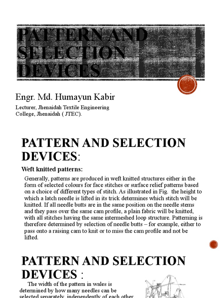 Pattern and Selection Devices | PDF | Knitting | Machines
