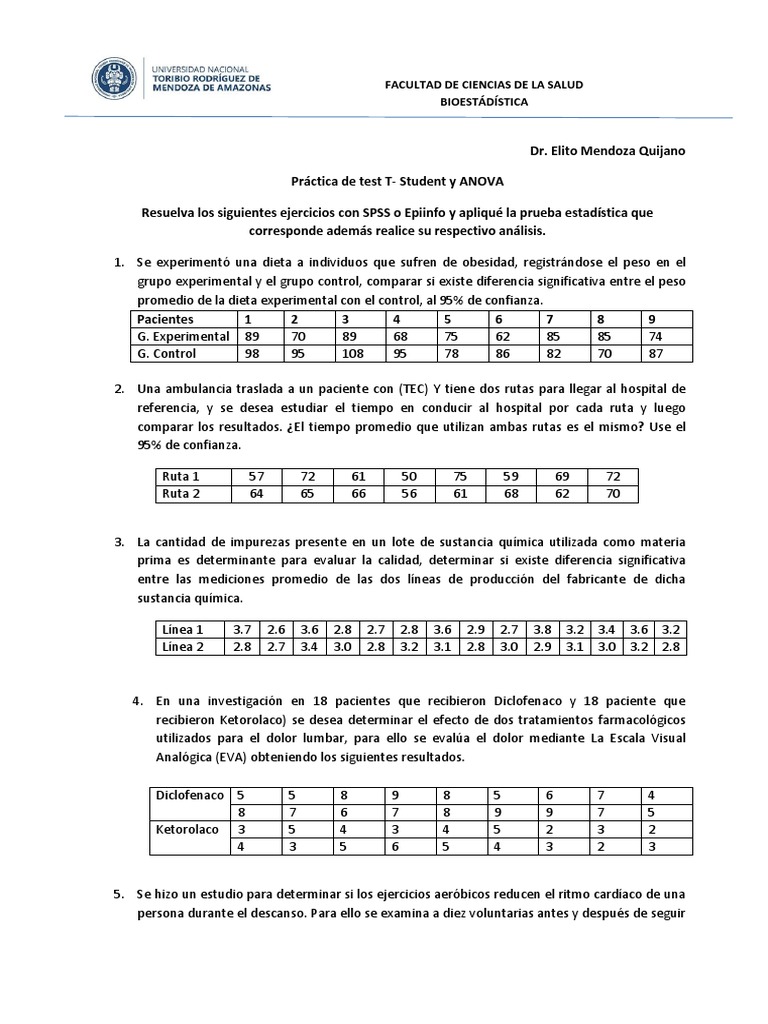 Práctica T de Student y ANOVA | PDF