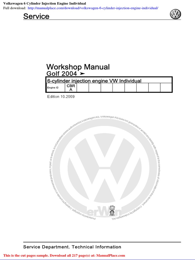 Volkswagen 6 Cylinder Injection Engine Individual | PDF | Engines ...