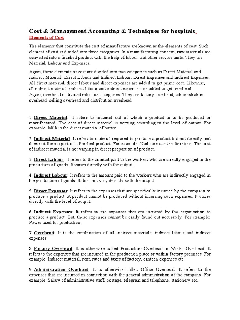 Cost & Management Accounting & Techniques for hospitals_Theory | PDF