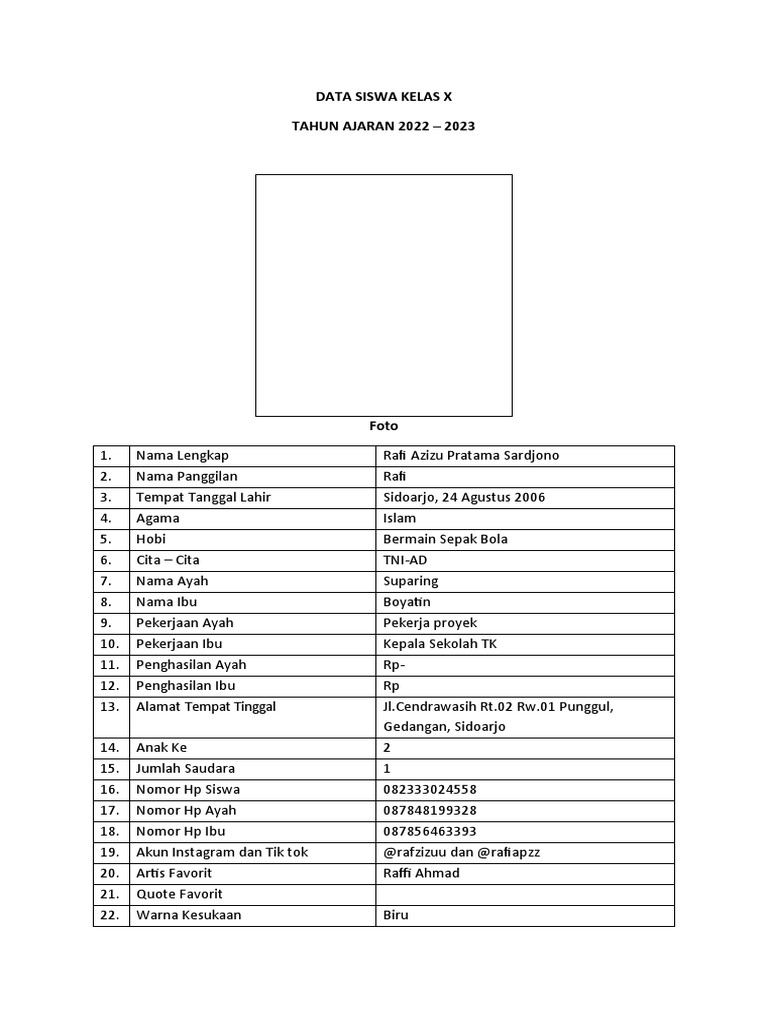 Data Siswa Kelas X | PDF