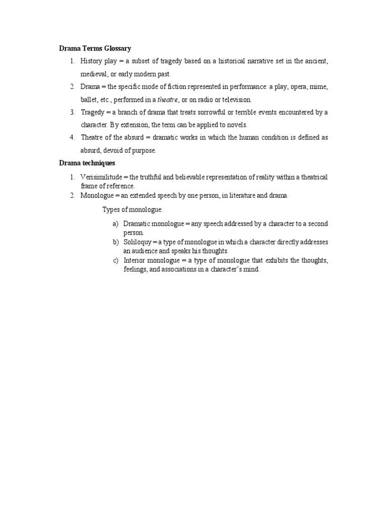 Drama Terms and Techniques Glossary | PDF