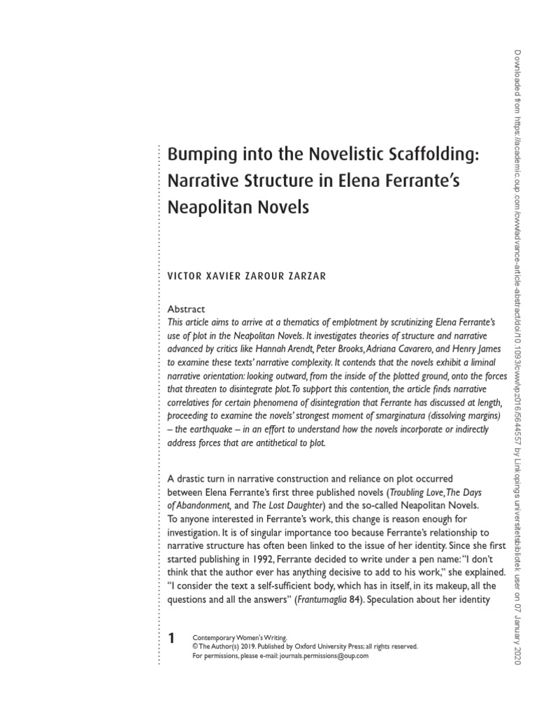 Bumping Into The Novelistic Scaffolding - Narrative Structure in Elena Ferrante S Neapolitan ...